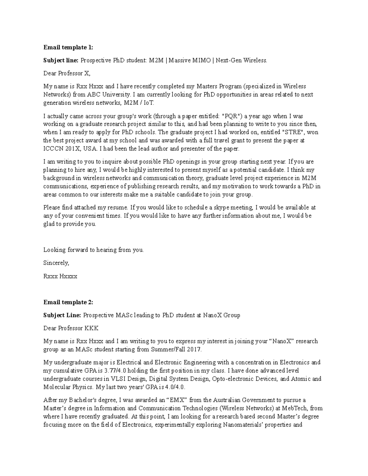 Email Templateto Professor - Email template 1: Subject line ...