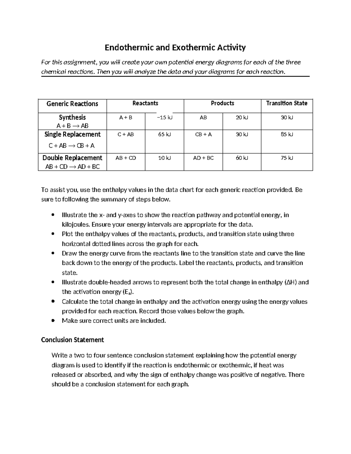 Exo lab activity - idk - Endothermic and Exothermic Activity For this ...