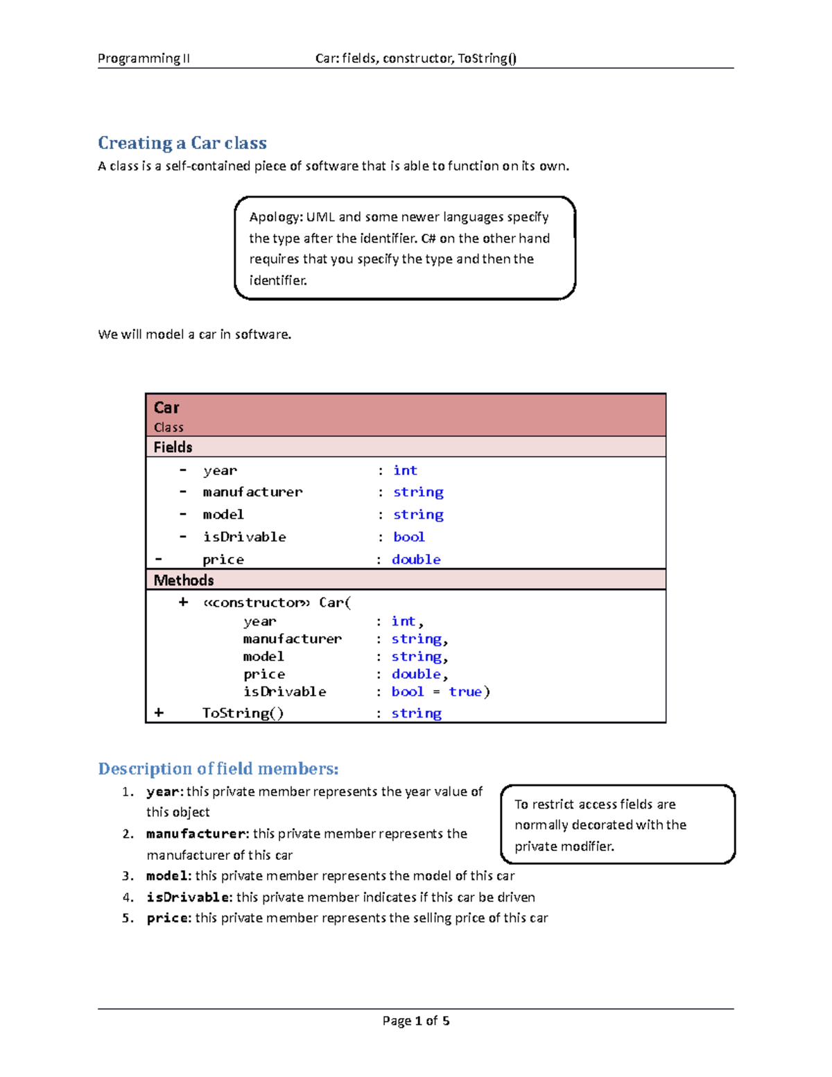 Week 01 lab 02 Cars-Solution - Creating a Car class A class is a self-contained piece of ...