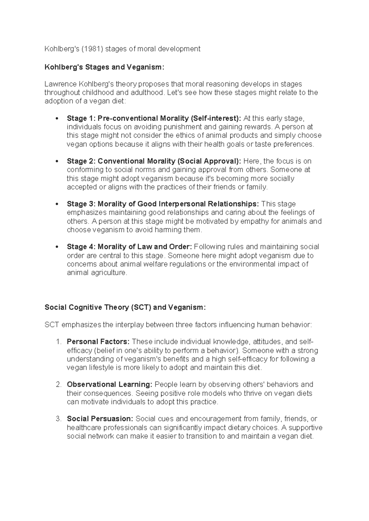 Kohlberg - assignment - Kohlberg's (1981) stages of moral development Kohlberg's Stages and ...