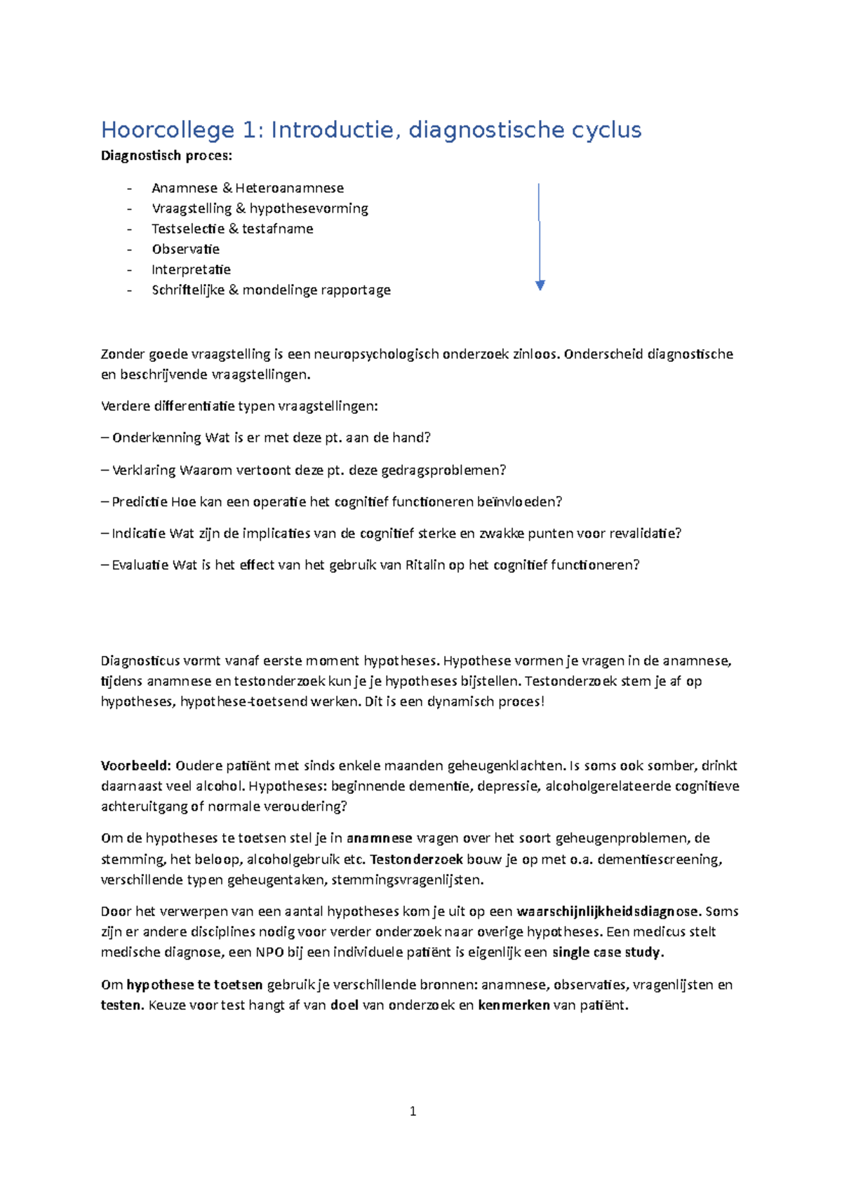 Hoorcolleges NeuroDiagnostiek - Hoorcollege 1: Introductie ...