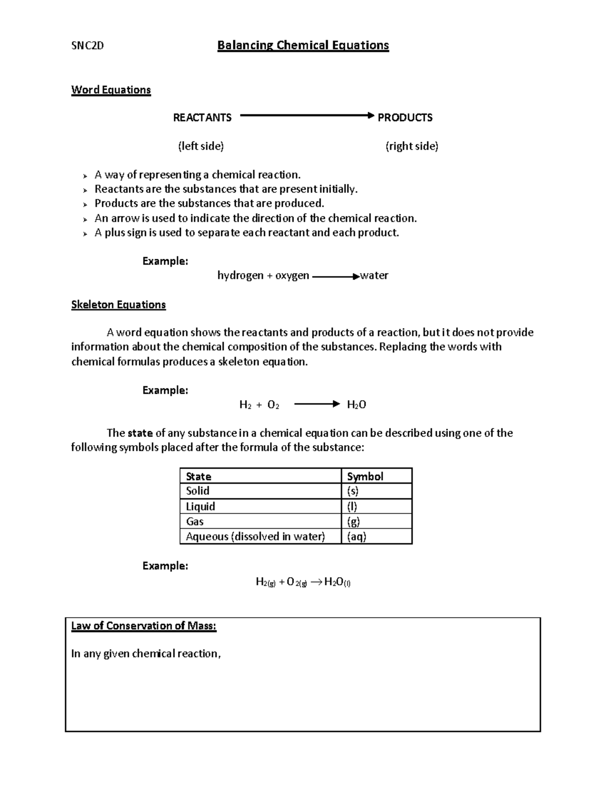 Lesson 10 balancing chemical equations 1%20 - SNC2D Balancing Chemical ...