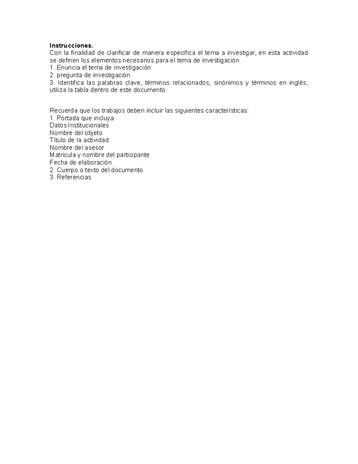 Tabla para definir tema y palabras clave - Instrucciones. Con la ...