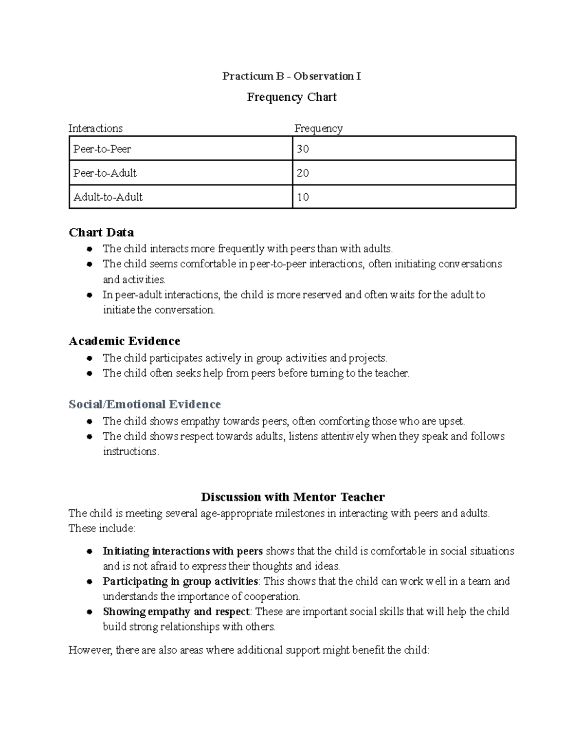 Practicum B - Observation I - Practicum B - Observation I Frequency ...