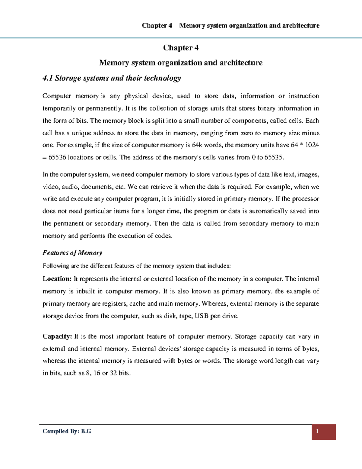 COA Chapter 4 - sdddddddd - Chapter 4 Memory system organization and architecture 4 Storage ...