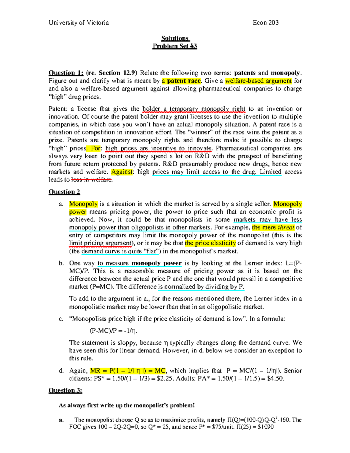 PS3 sol - ps3 sol - University of Victoria Econ 203 Solutions Problem ...