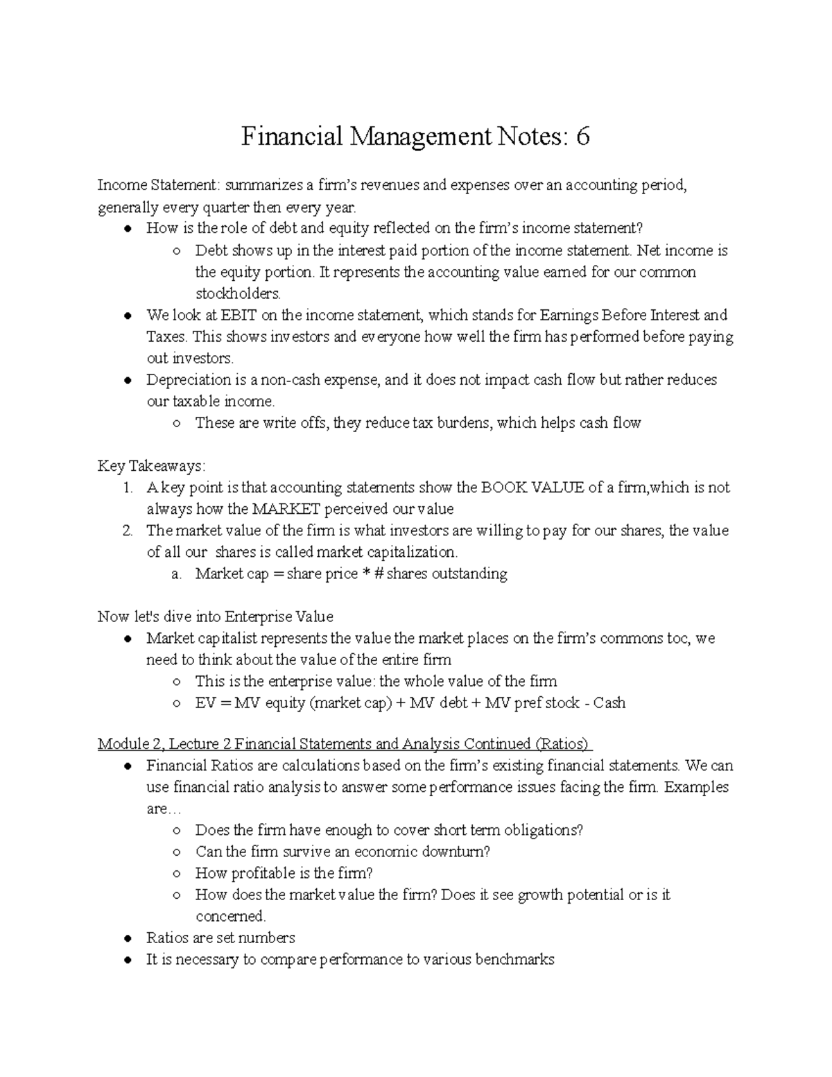 FINA3000 - Notes 6 - Financial Management Notes: 6 Income Statement ...