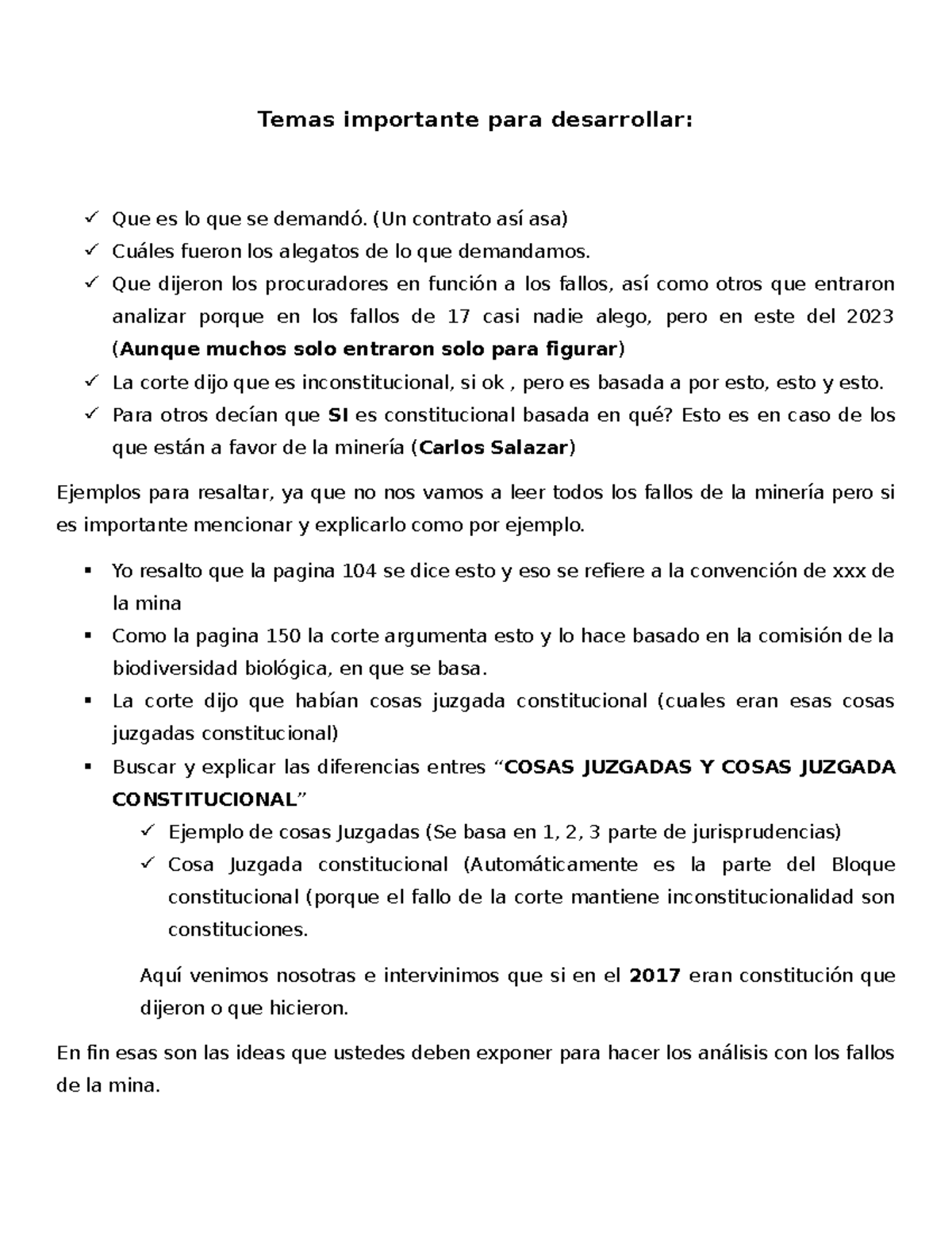 Temas importante para desarrollar en mina - Temas importante para ...