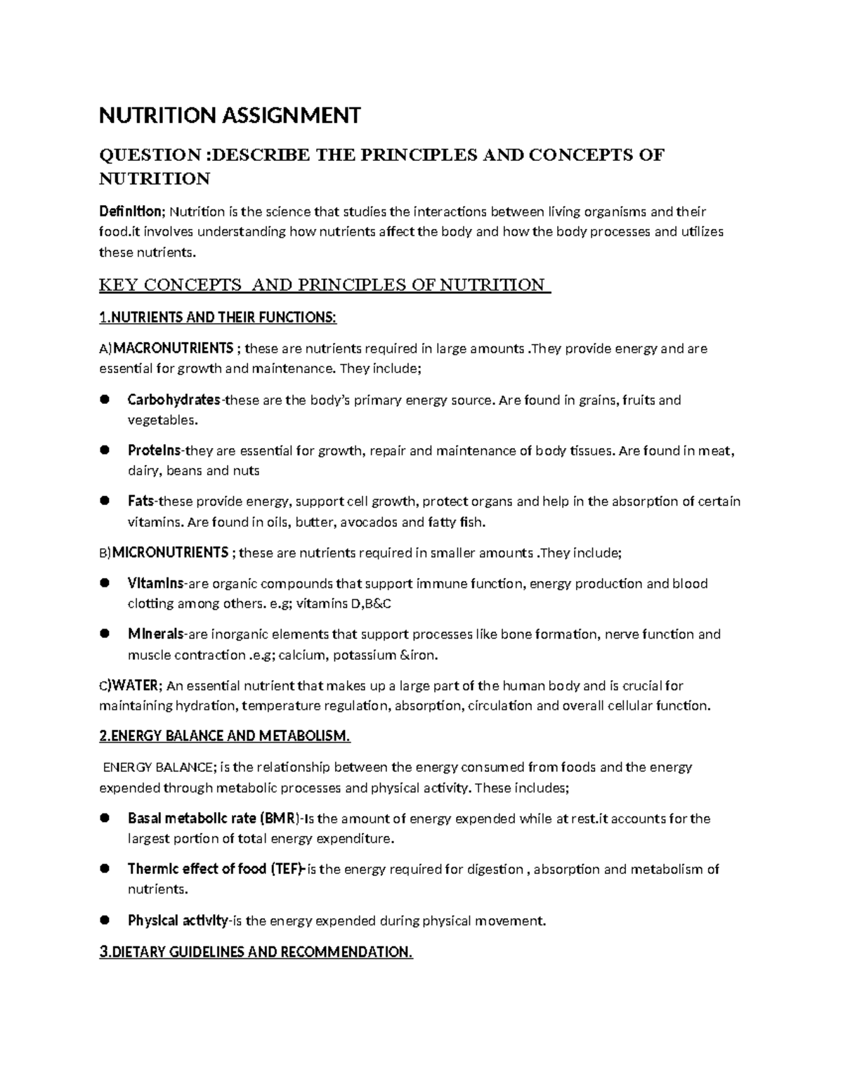 Nutrition Assignment 2 - NUTRITION ASSIGNMENT QUESTION :DESCRIBE THE ...