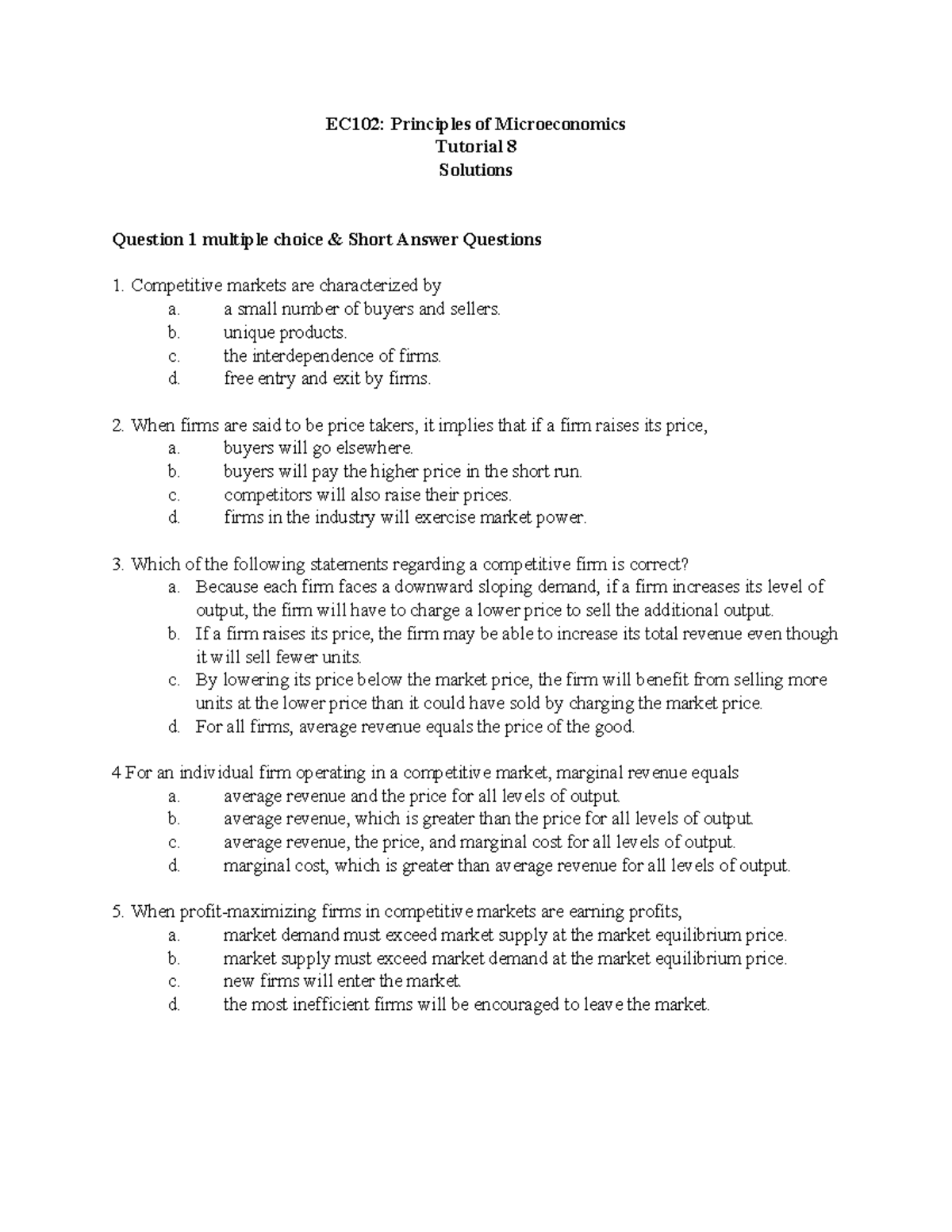 EC102 Tutorial 8 Questions - EC102: Principles of Microeconomics ...