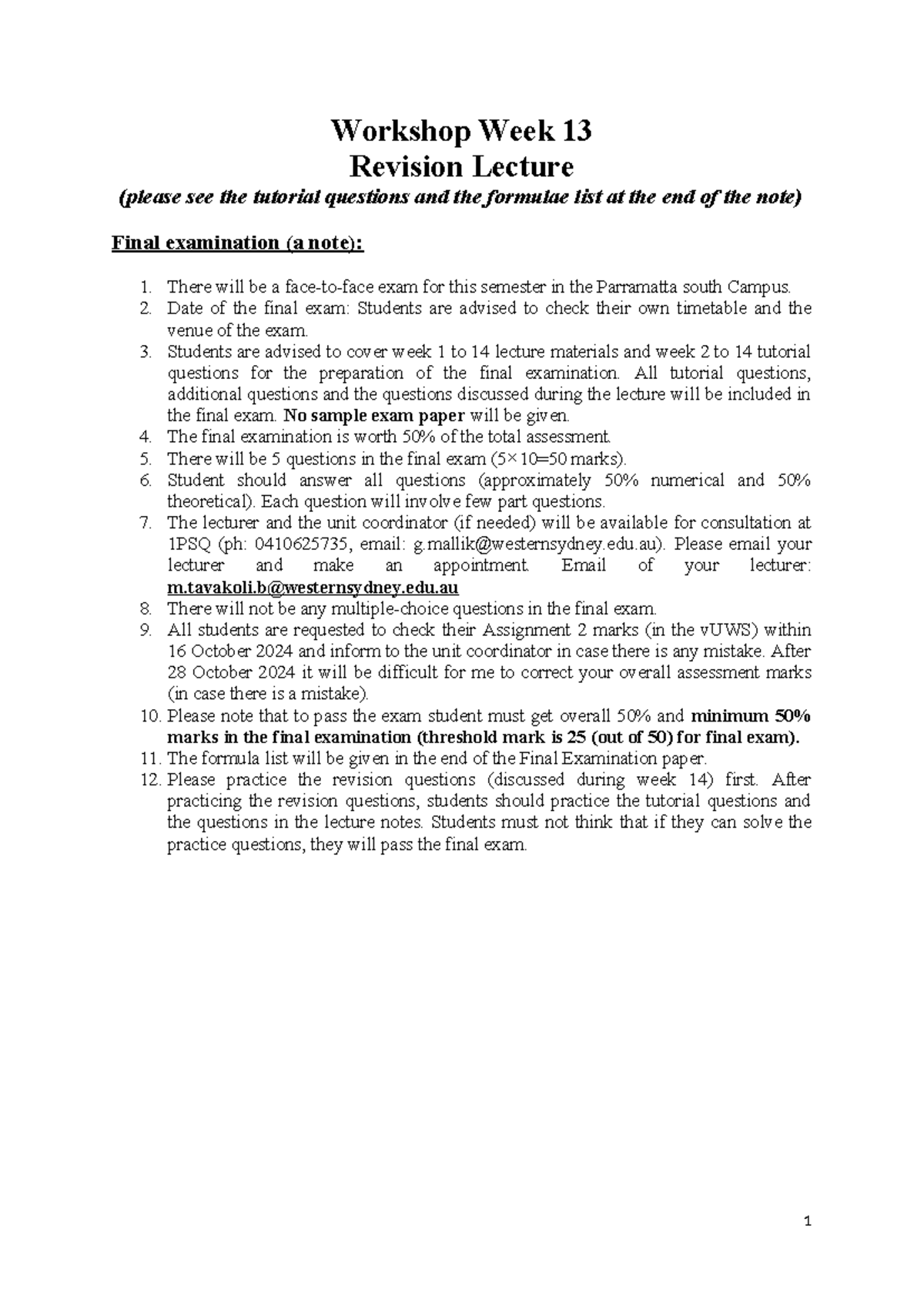 Workshop 14 (Revision)Spring 24 - ####### Workshop Week 13 ...