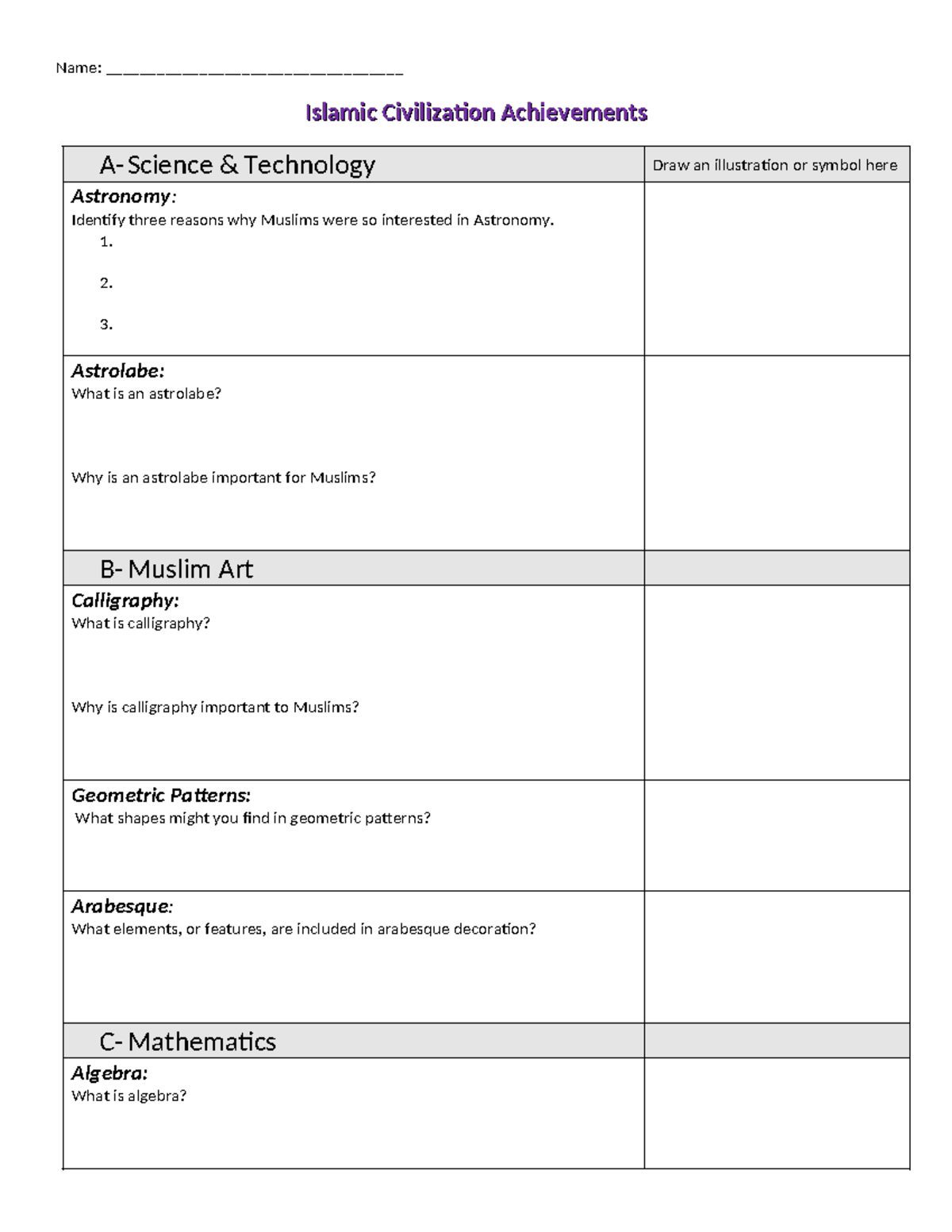 02 - islam achievements worksheet 2 - Name ...