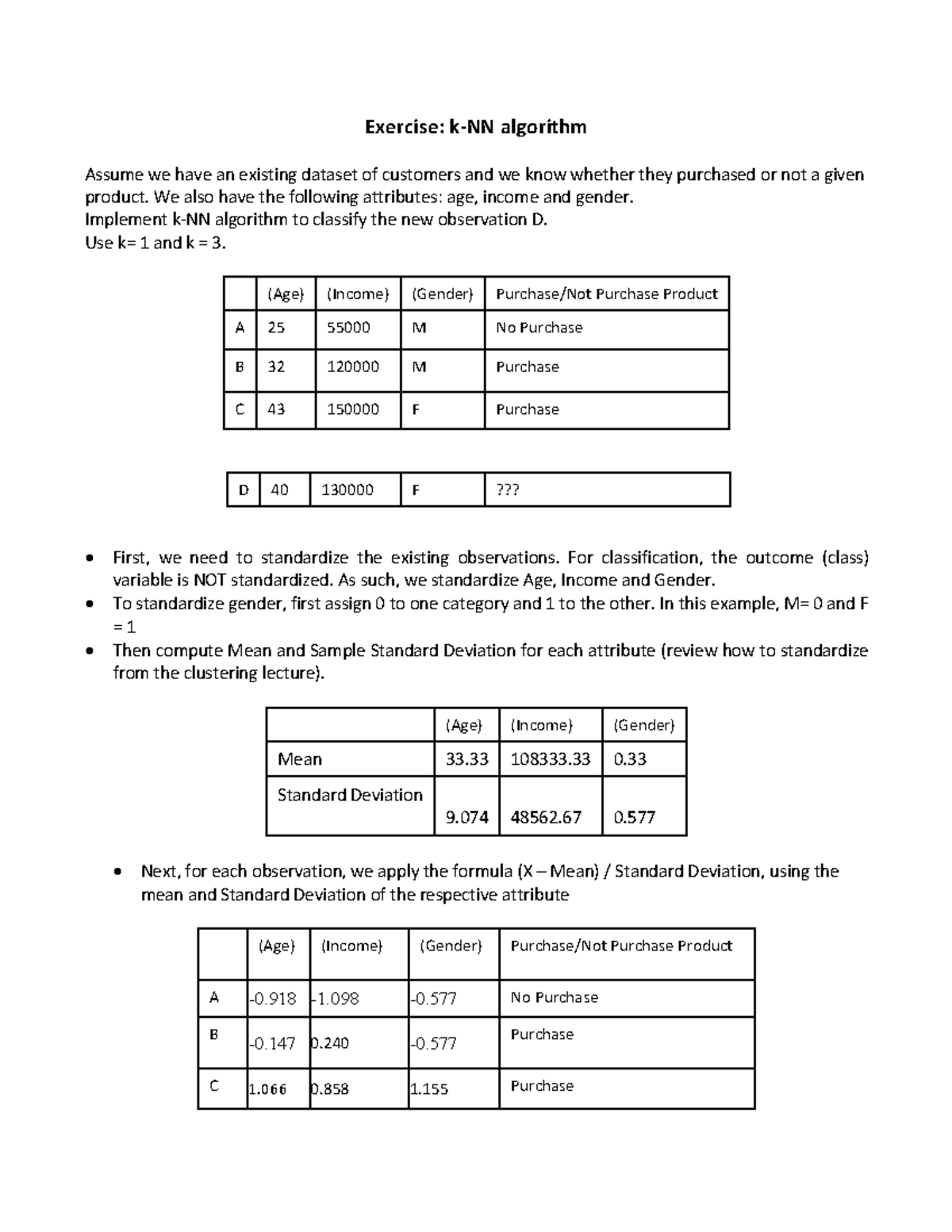 Practice - k NN - practise questions and solution - Exercise: k-NN ...