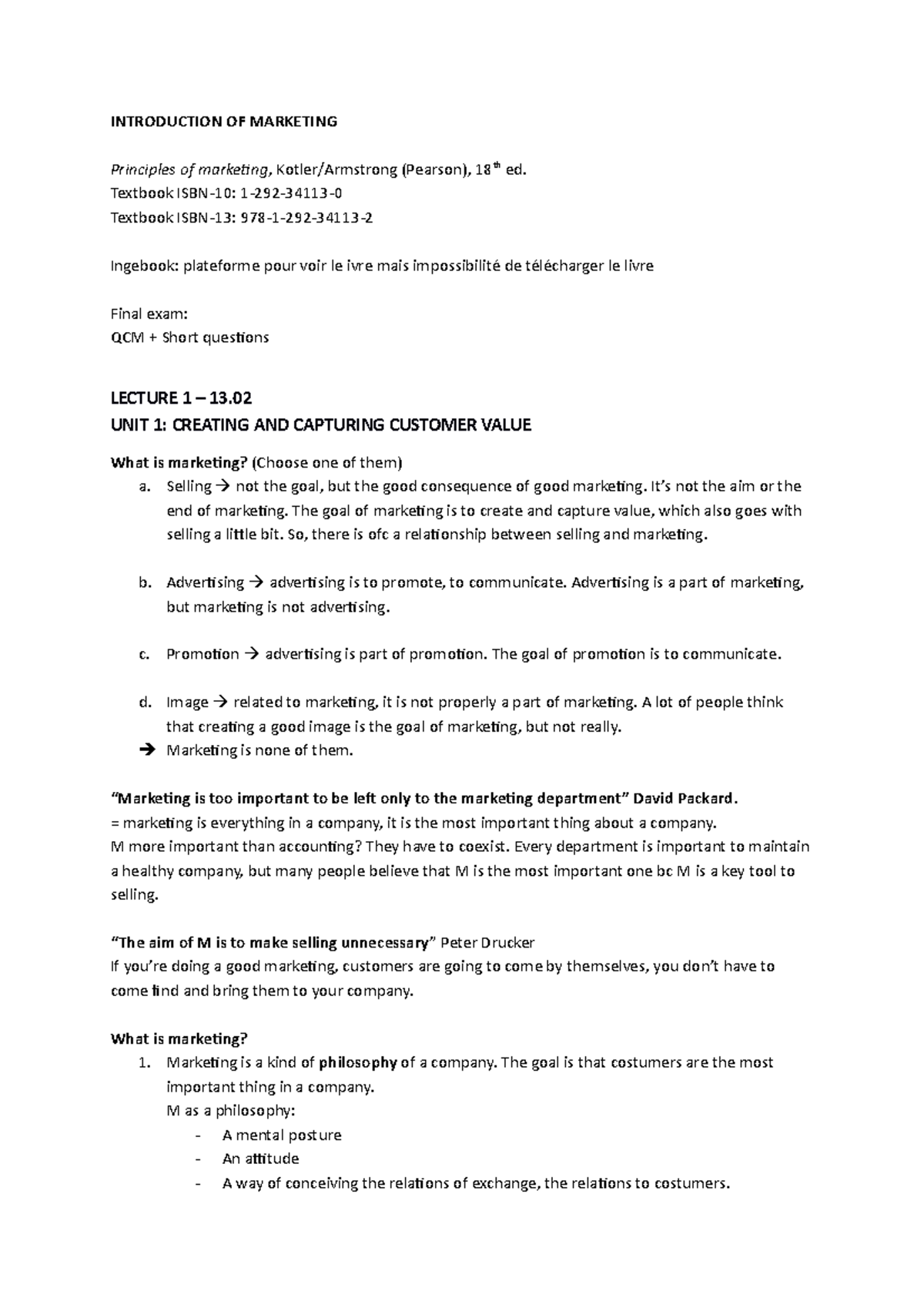 Introduction OF Marketing Cours donné - INTRODUCTION OF MARKETING ...