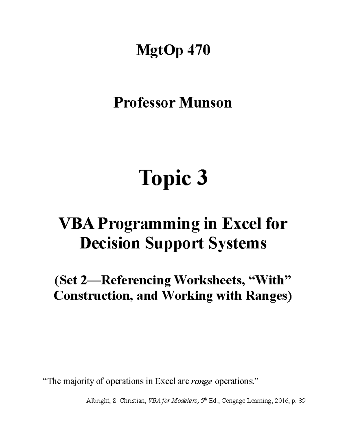 Topic 3 Vba Programming In Excel For Decision Support Systems Set 2 8747