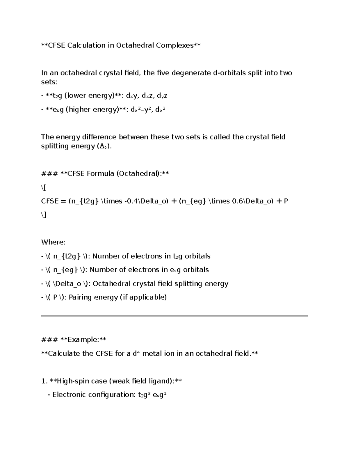 Cfse - Cfse explanation - CFSE Calculation in Octahedral Complexes In ...