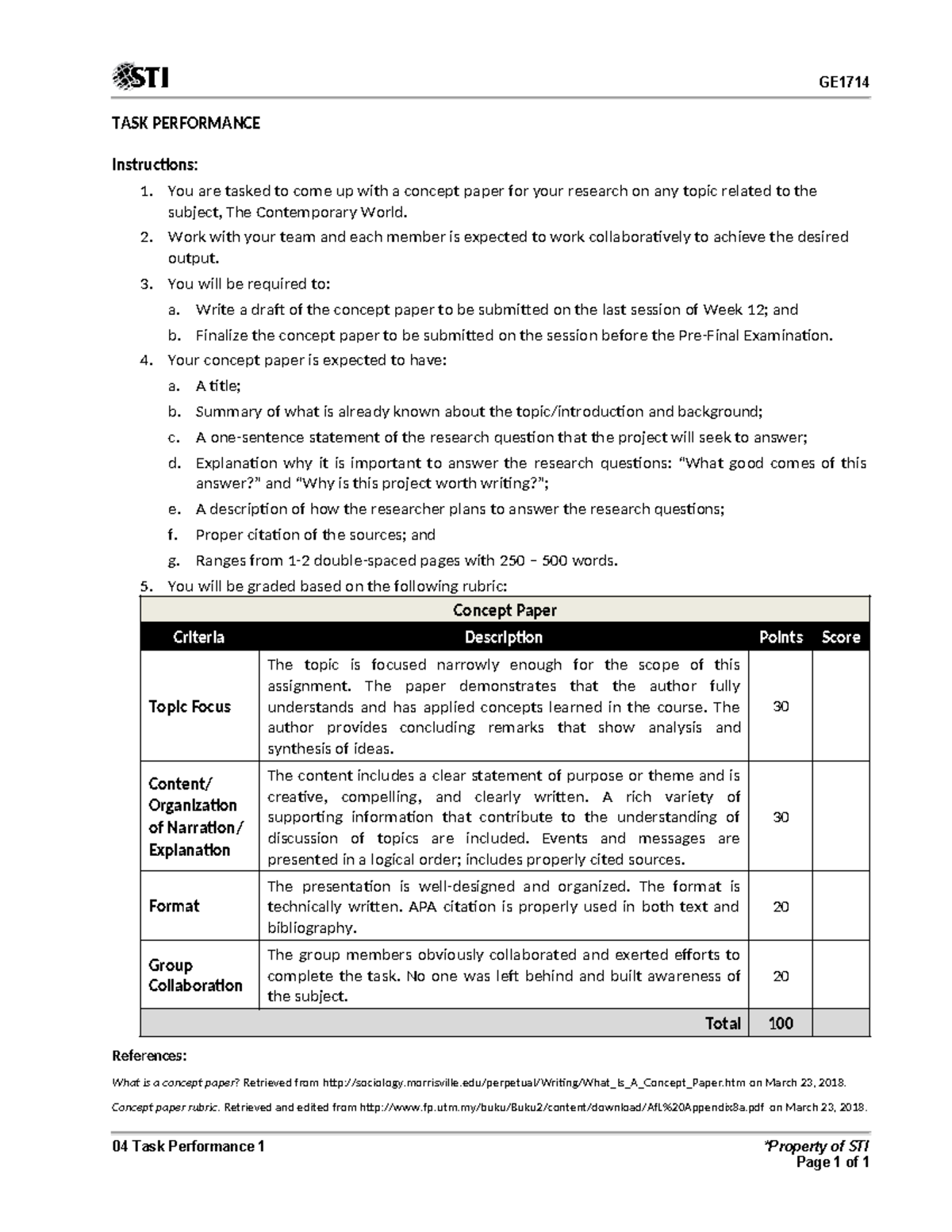 04 Task Performance 1 - QUESTION - TASK PERFORMANCE GE Instructions: 1. You are tasked to come ...