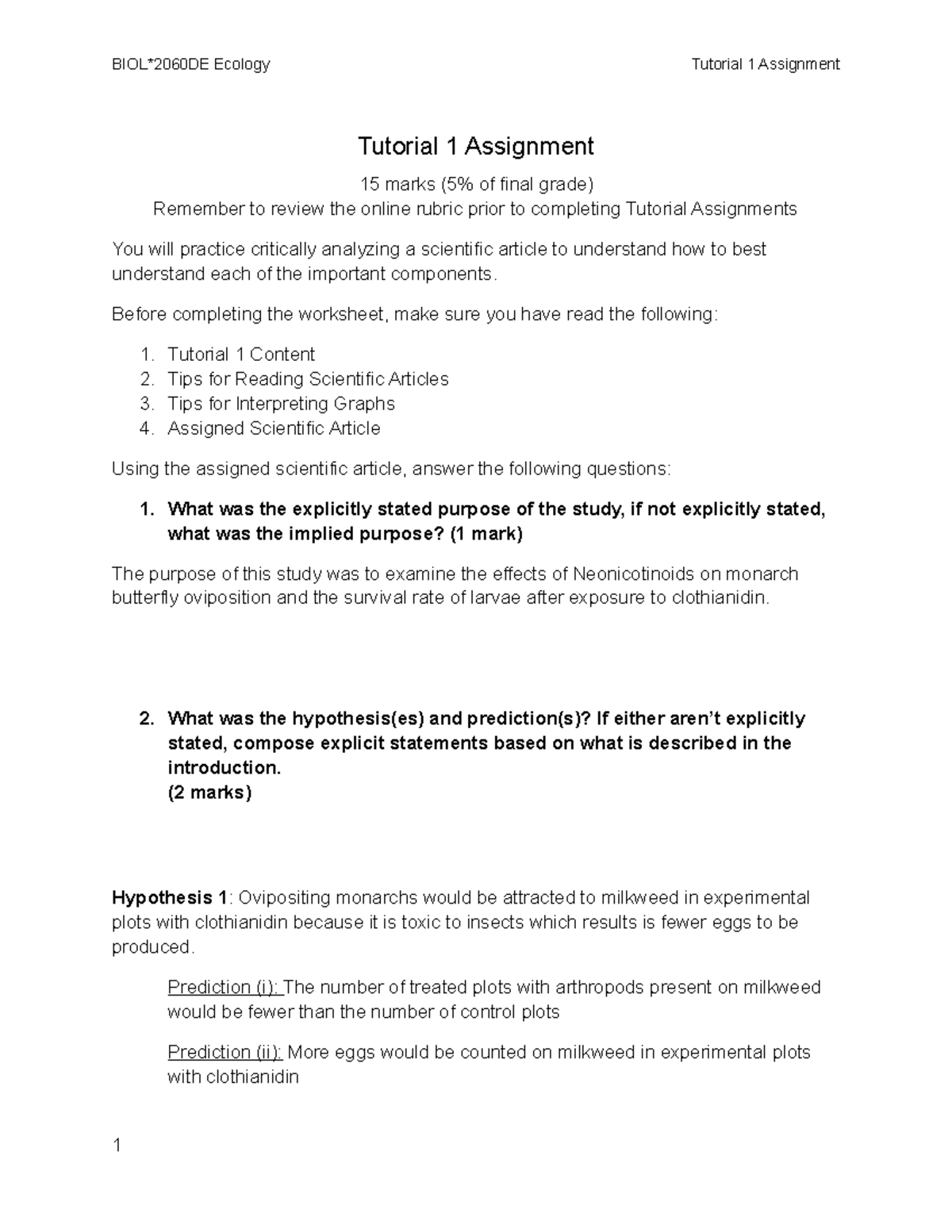 Tutorial 1 Assignment Tutorial 1 Assignment 15 Marks 5 Of Final