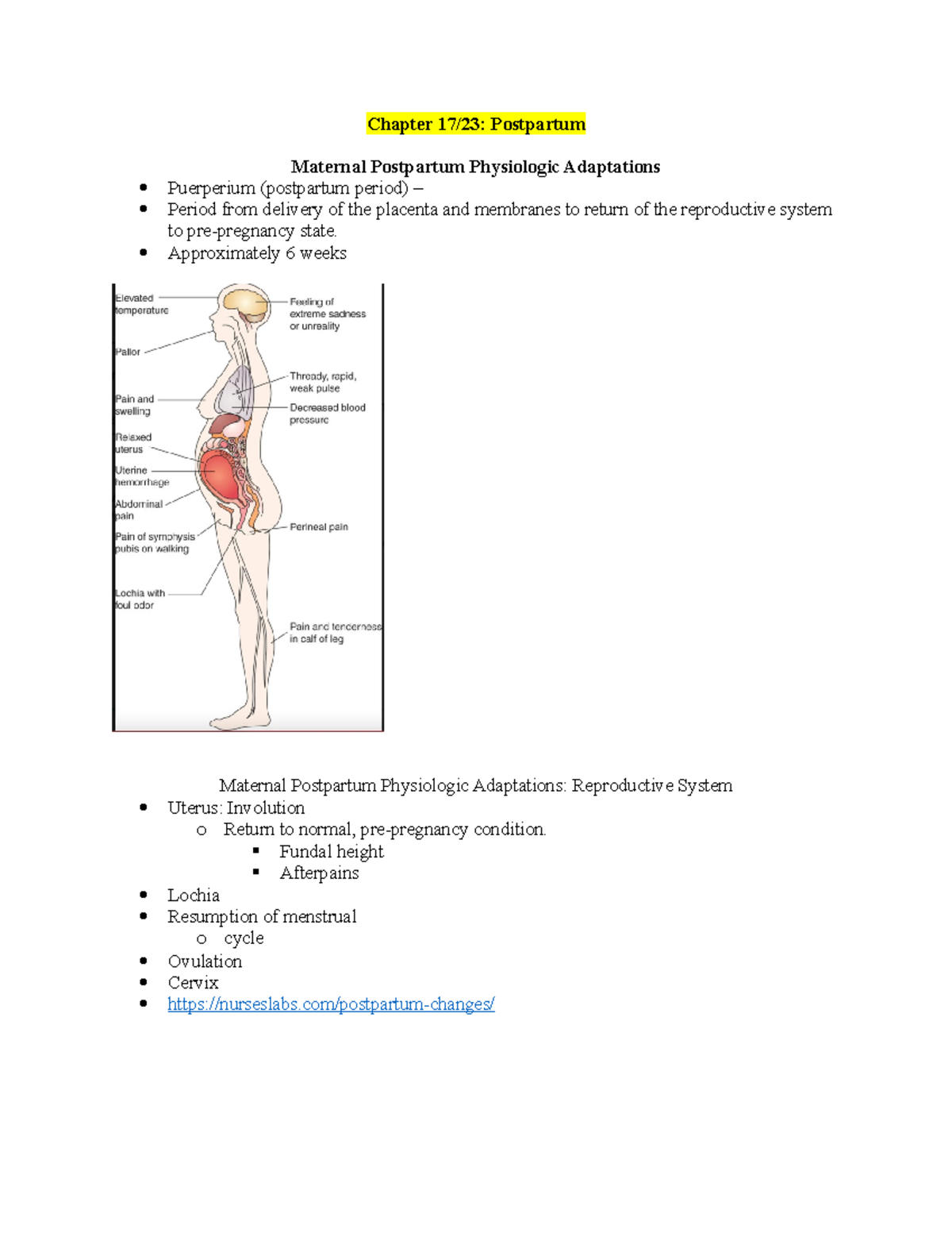 Chapter 17:23- Postpartum - Chapter 17/23: Postpartum Maternal ...