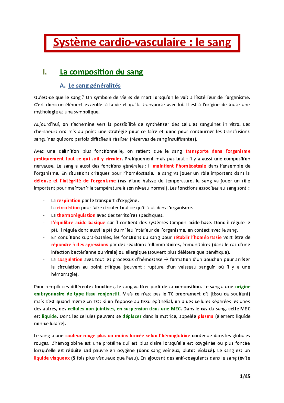 Le sang - PCR - Système cardio-vasculaire : le sang I. La composition ...