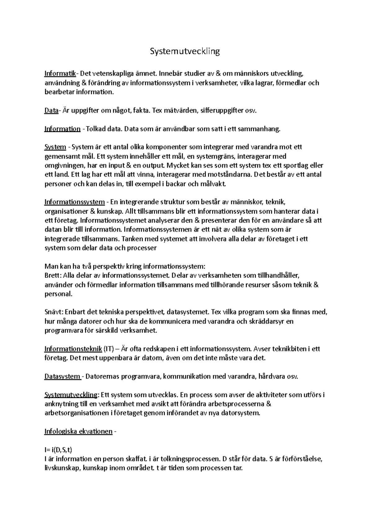 Systemutveckling - Lektionsanteckning - Systemutveckling Informatik ...