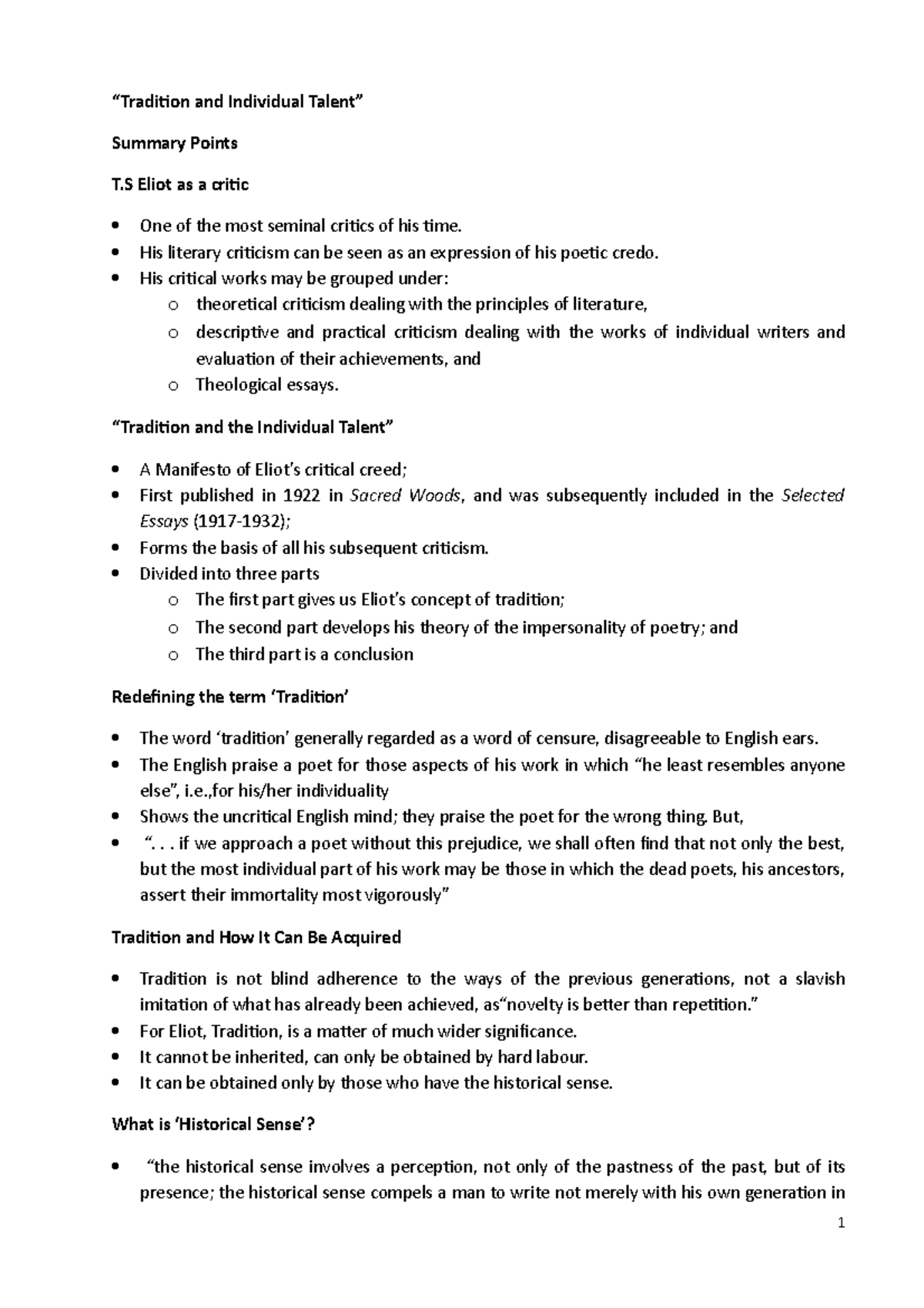 Tradition and individual talent - “Tradition and Individual Talent ...