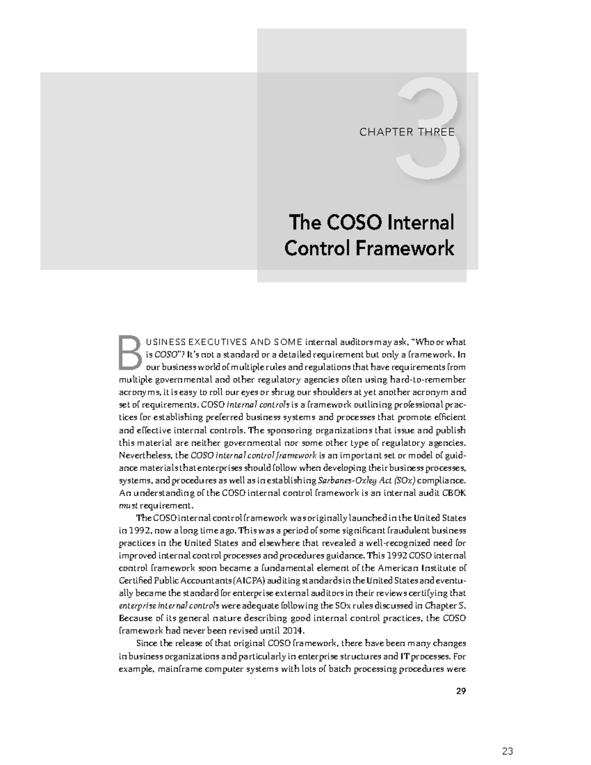 Reserve COSO - 29 3 C H A P T E R T H R E E The COSO Internal Control ...