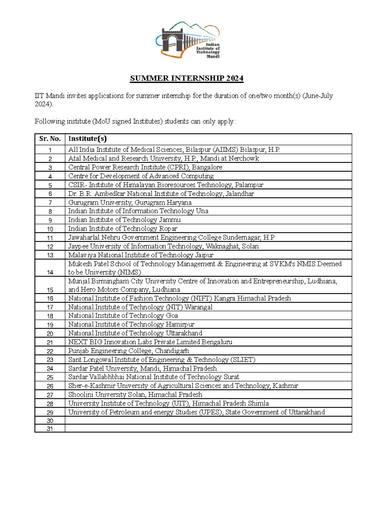 Internship brochure Summer Internship 2024 - SUMMER INTERNSHIP 2024 IIT ...