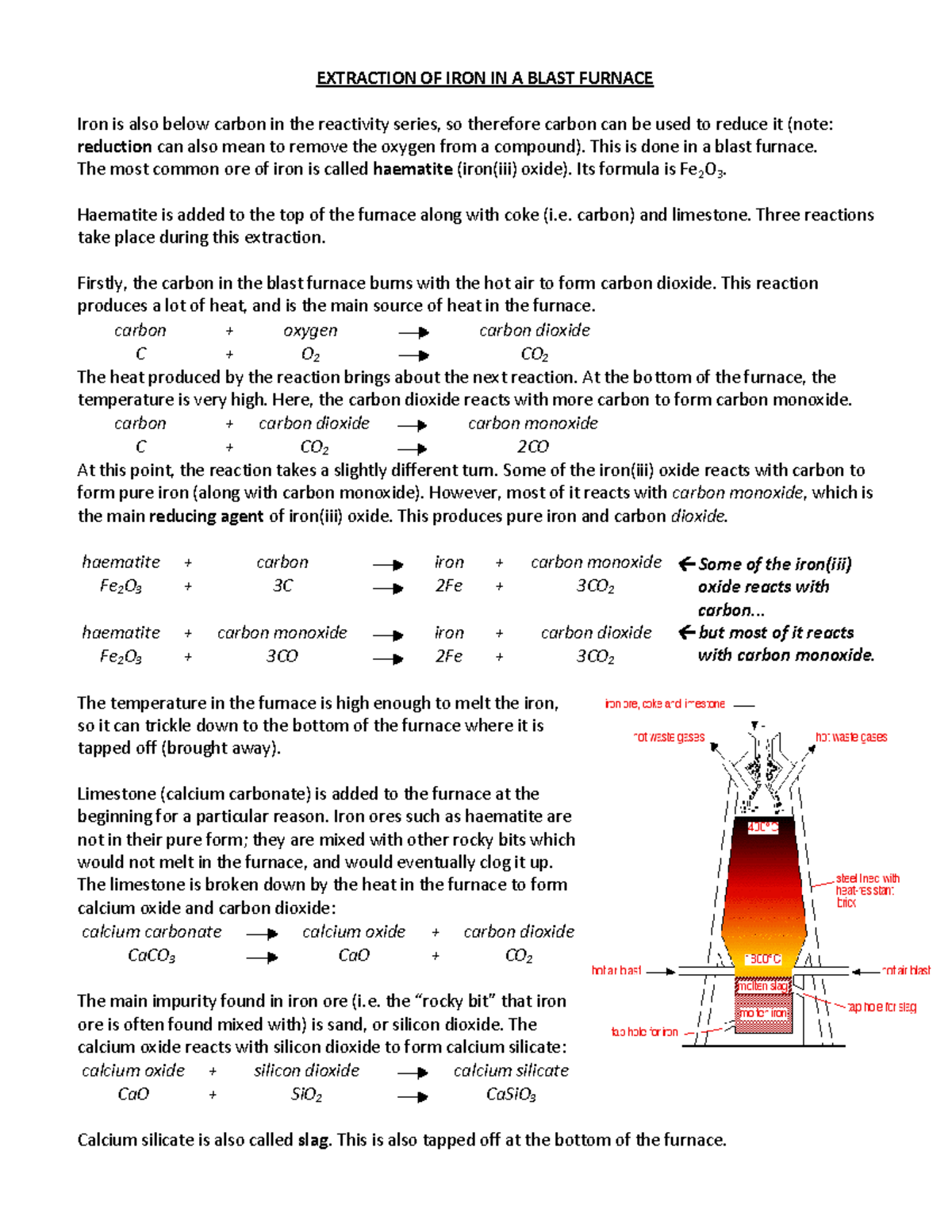 4 extraction of iron in a blast furnace - EXTRACTION OF IRON IN A BLAST ...