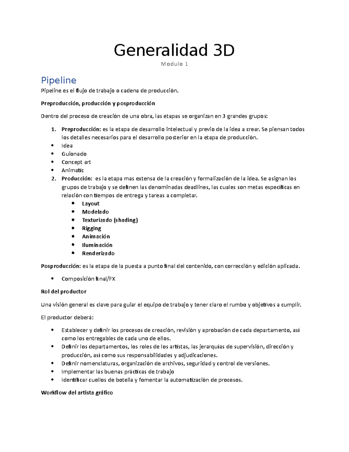 Generalidad 3D Primer parcial - Generalidad 3D Modulo 1 Pipeline ...