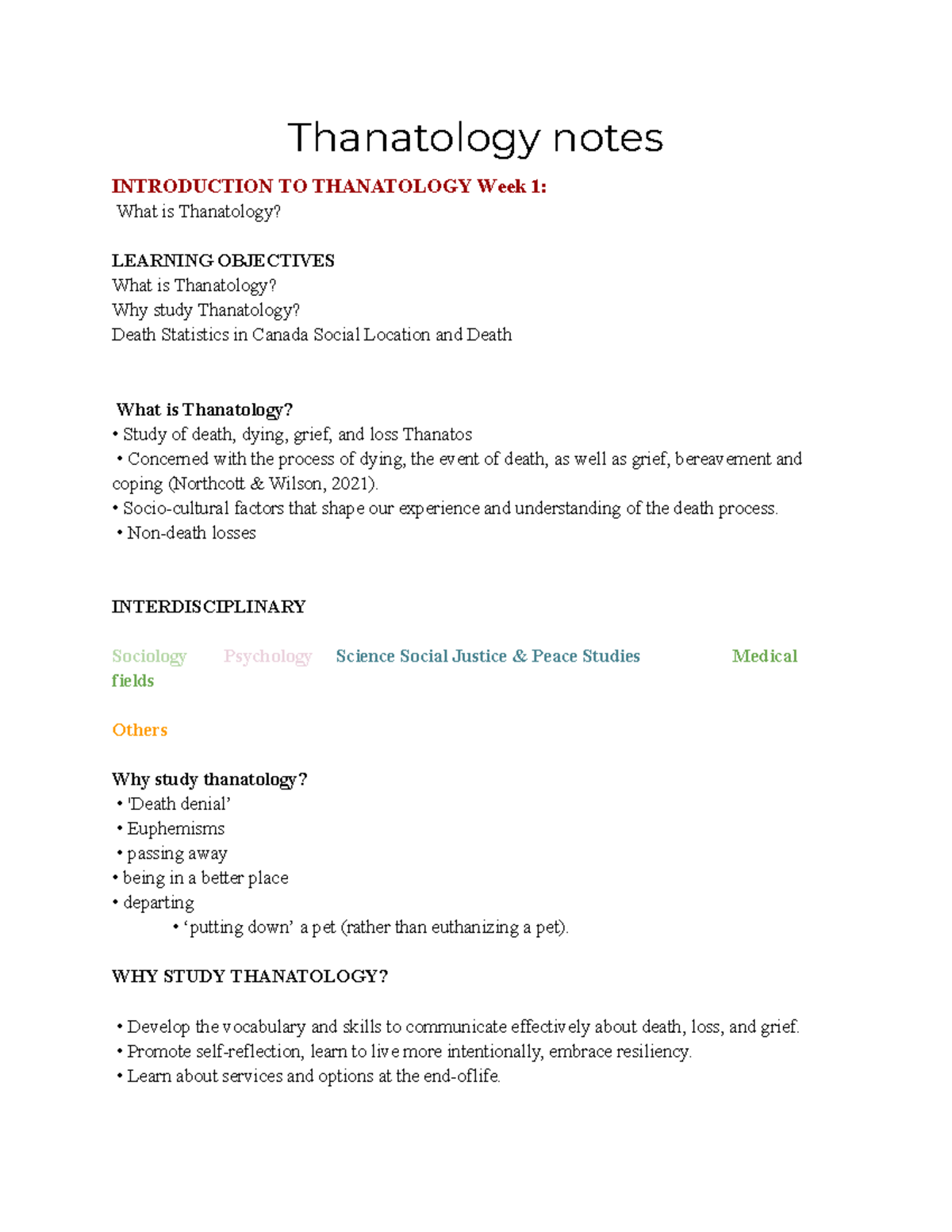 Thanatology notes - DARK TOURISM - Thanatology notes INTRODUCTION TO ...