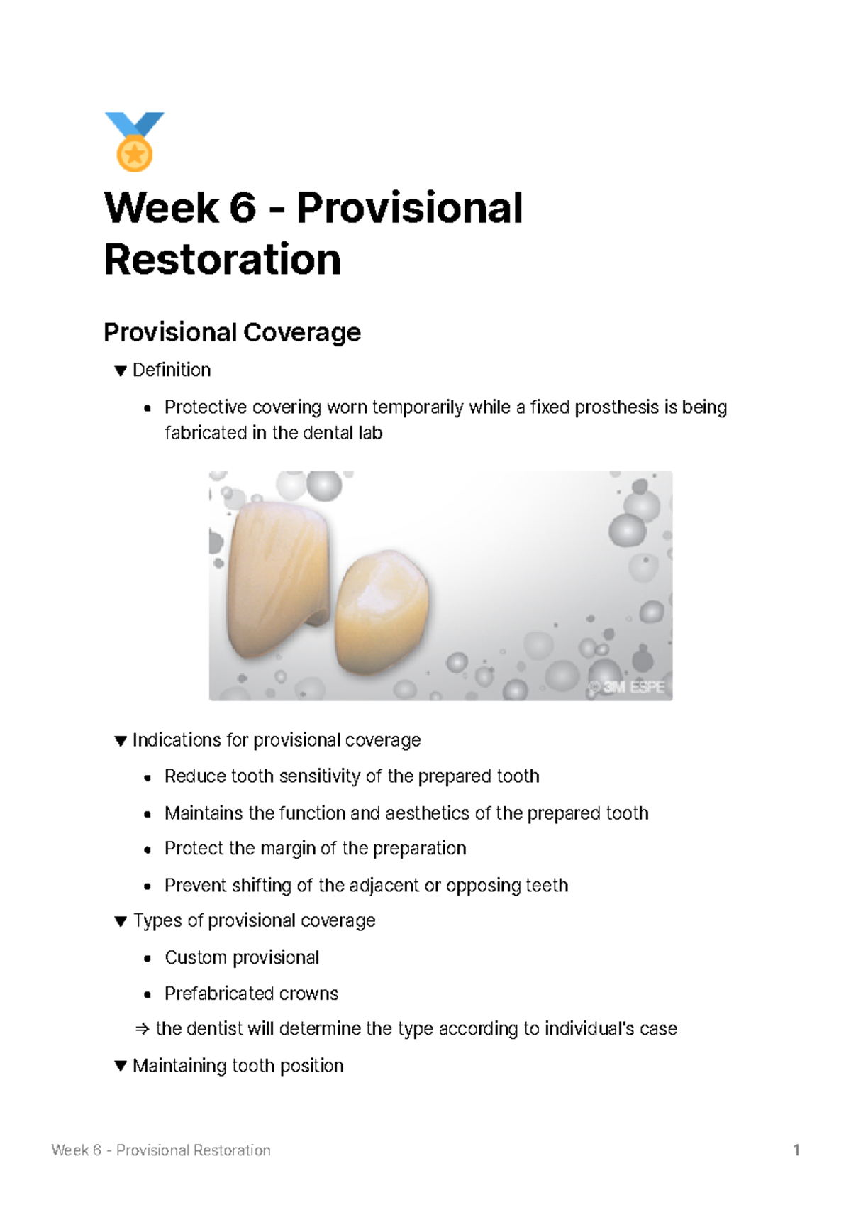 Week 6 - Provisional Restoration - 🏅 Week 6 - Provisional Restoration ...