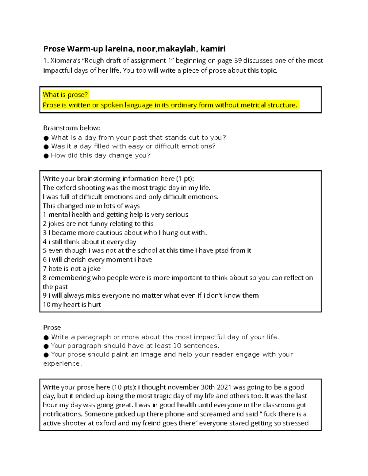 The Poet X Prose and Sound Devices - Prose Warm-up lareina, noor ...