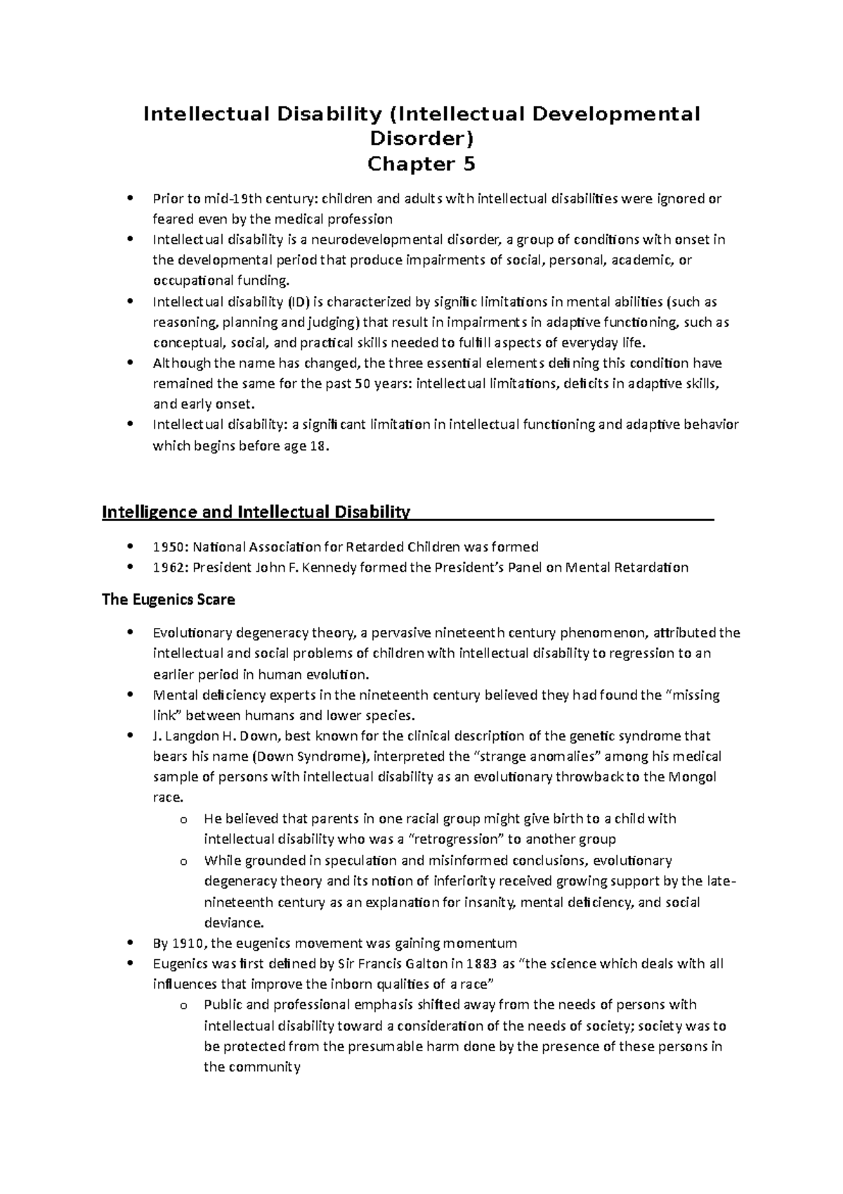 Chapter 5 Notes - Intellectual Disability (Intellectual Developmental ...