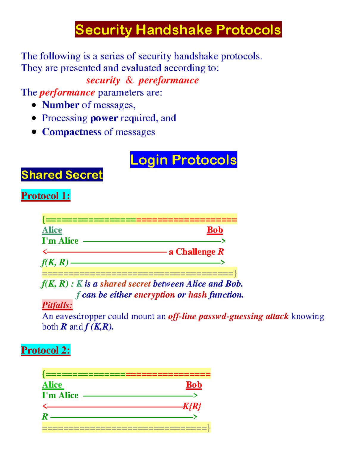 Security handshake - They are presented and evaluated according to ...