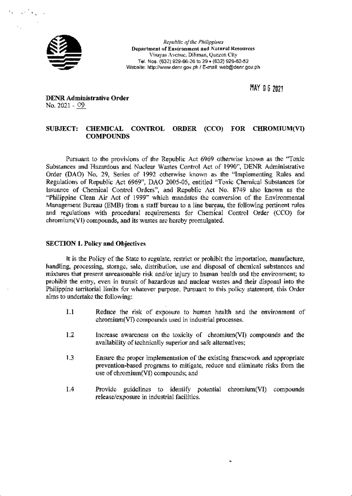 Chemical Control Order (CCO) FOR Chromium (VI) Compounds ...