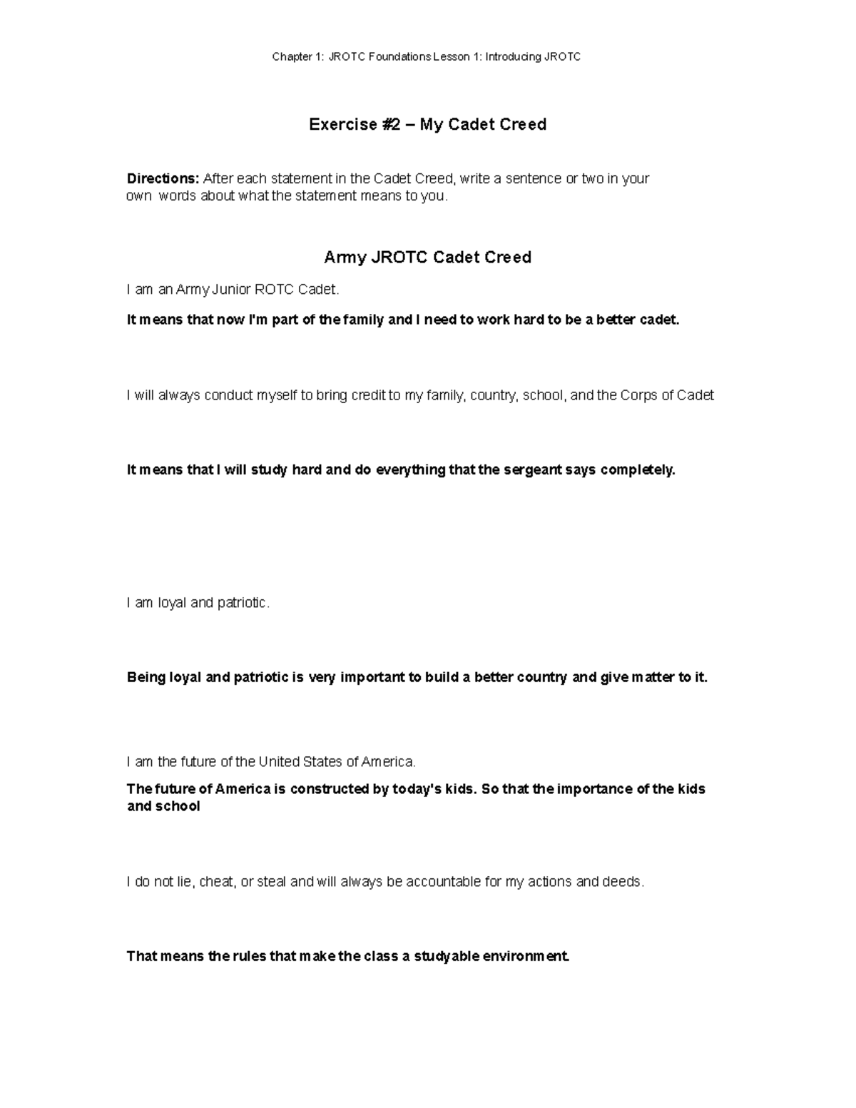 Nicolas Santana - Creed Exercise - Chapter 1: JROTC Foundations Lesson ...