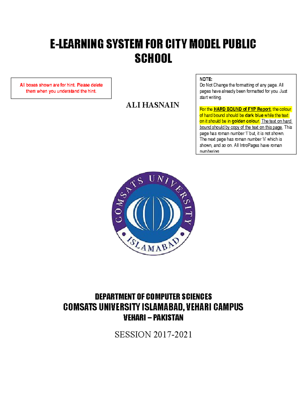 Front pages for SRS and FYP report - E-LEARNING SYSTEM FOR CITY MODEL ...
