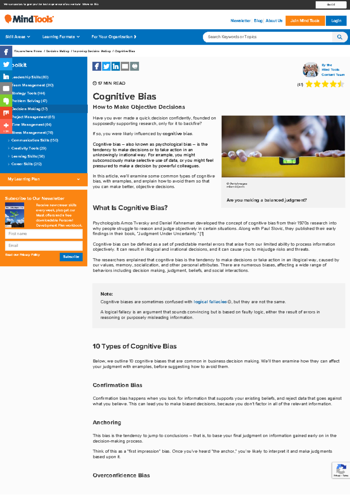 Cognitive bias - Misc - Newsletter Blog About Us Join Mind Tools Login You are here: Home ...