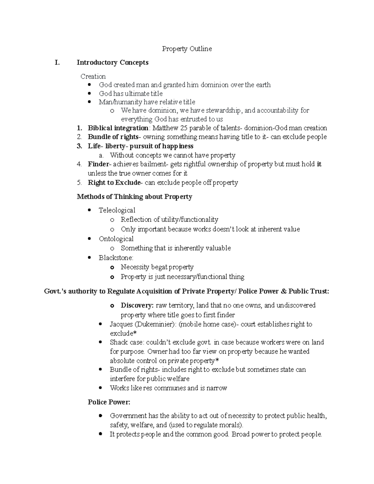 Property I Outline - Property Outline I. Introductory Concepts Creation ...