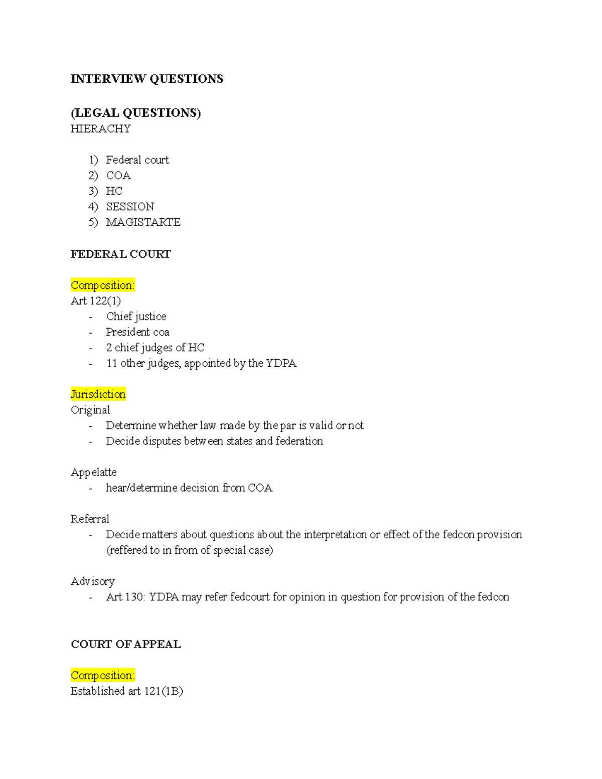 Interview Questions - INTERVIEW QUESTIONS (LEGAL QUESTIONS) HIERACHY ...