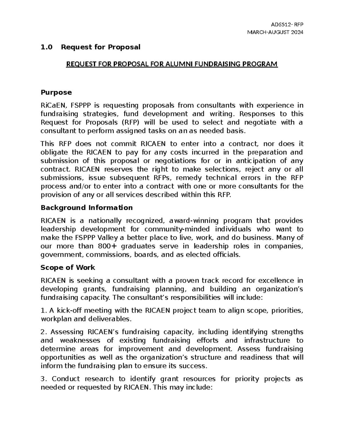 Request for Proposal - MARCH-AUGUST 2024 1 Request for Proposal REQUEST ...