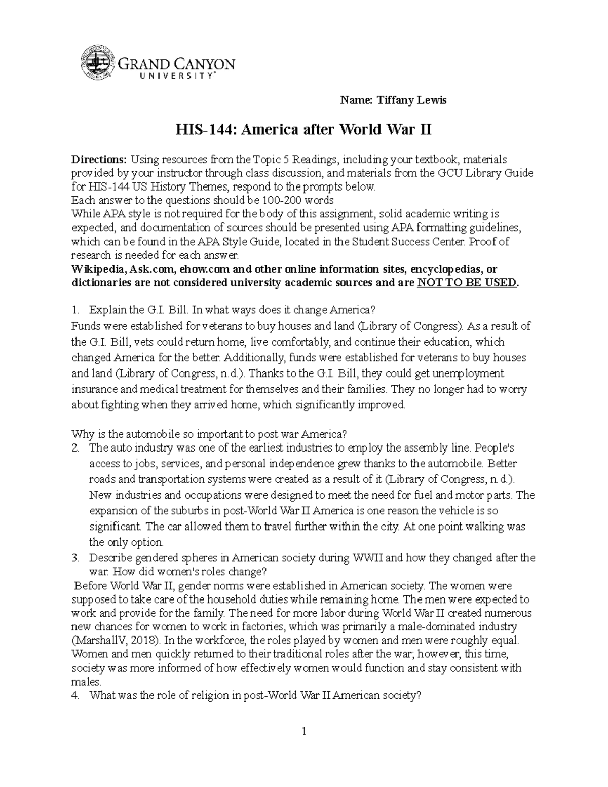 HIS-144-RS-America after WWII Worksheet - Name: Tiffany Lewis HIS-144 ...