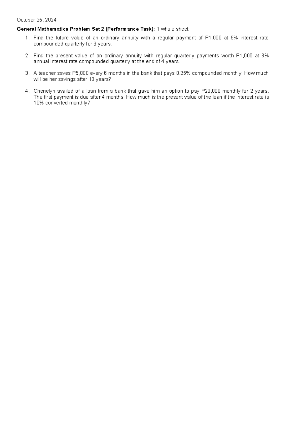 October 25 Gen Math Activity - October 25, 2024 General Mathematics ...