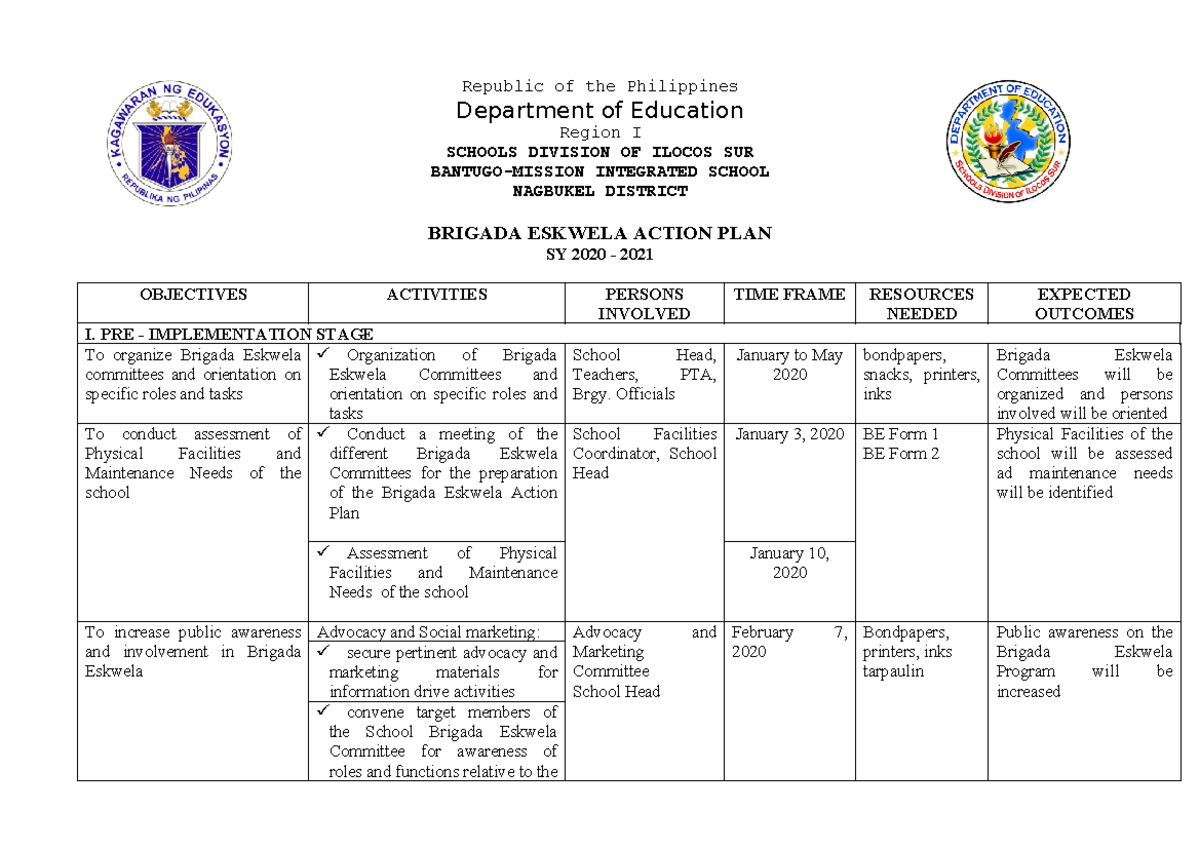 Final Brigada Eskuela Action PLAN - Republic of the Philippines ...