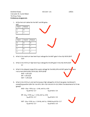 ECE 218 Pre Lab 4 Prof Borkar - Danielle Kittaka ECE 218 – L01 PreLab 4 2/22/ Preliminary - Studocu