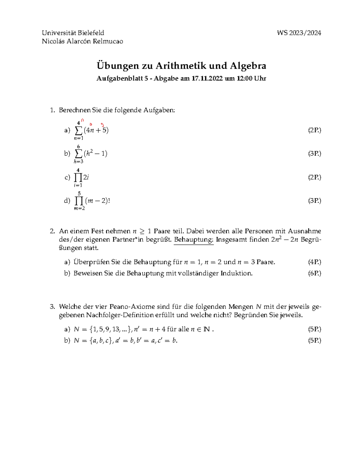 Aufgabenblatt 5 - Rechnen mit Summenzeichen und Produktzeichen ...
