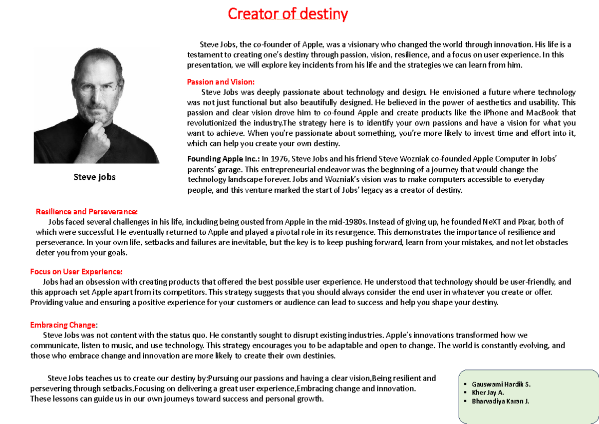Creator of destiny - Creator of destiny Passion and Vision: Steve Jobs ...