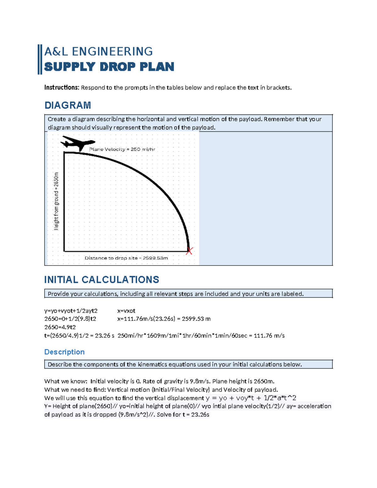 3-2 Project One Objects in Motion - A&L ENGINEERING SUPPLY DROP PLAN ...