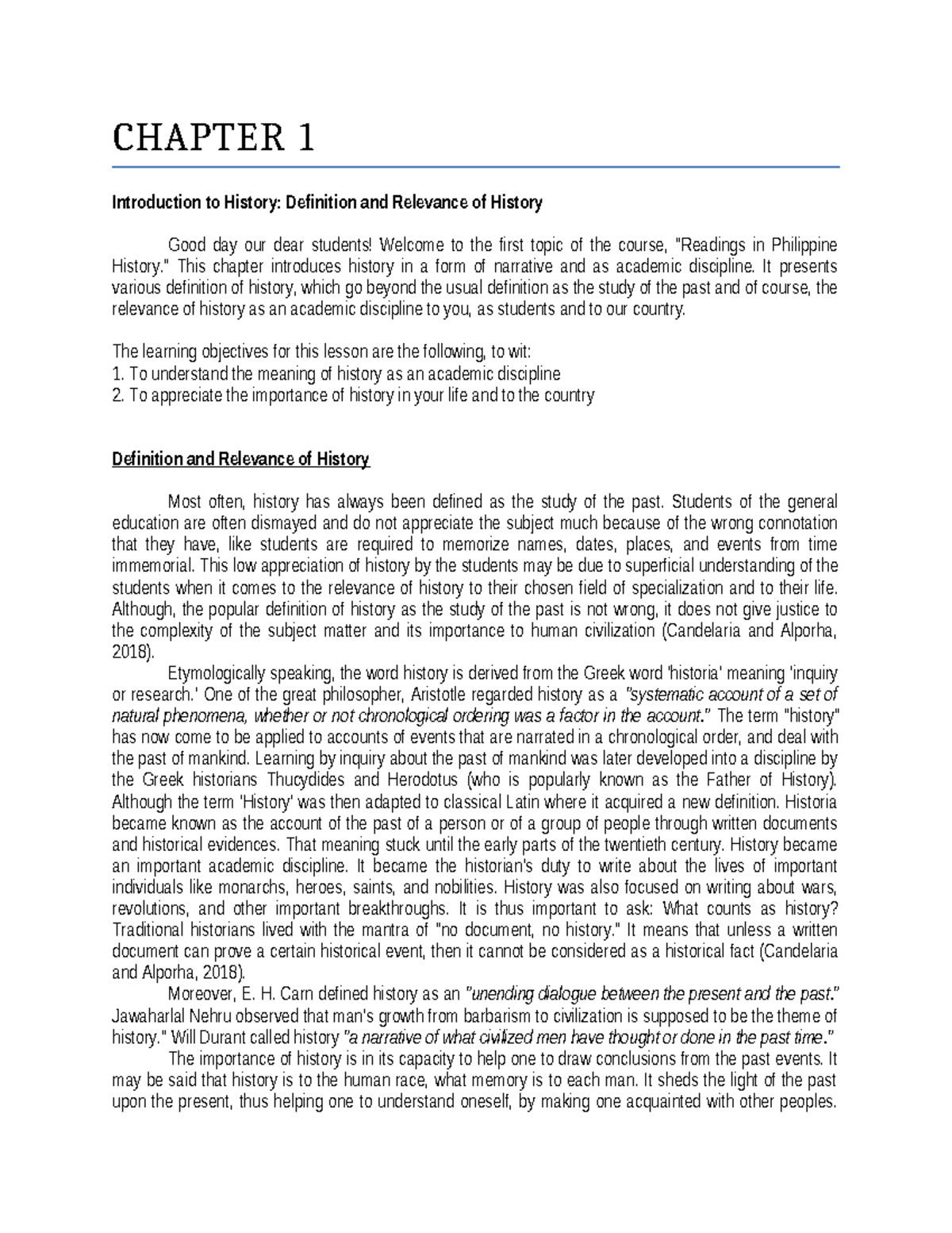 Introduction to History - " This chapter introduces history in a form ...